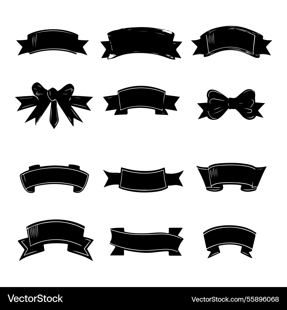 Ribbons - flat black collection Royalty Free Vector Image