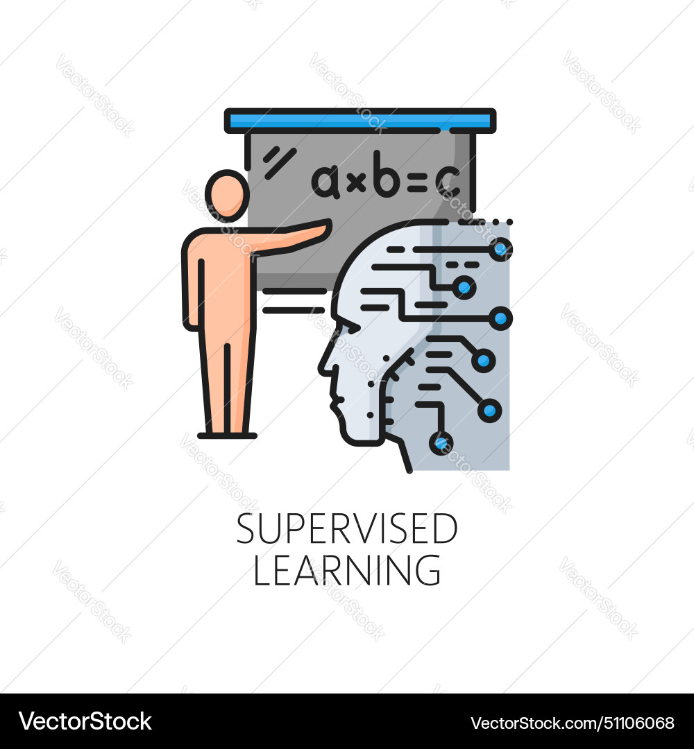 Supervised ai machine learning line color icon Vector Image