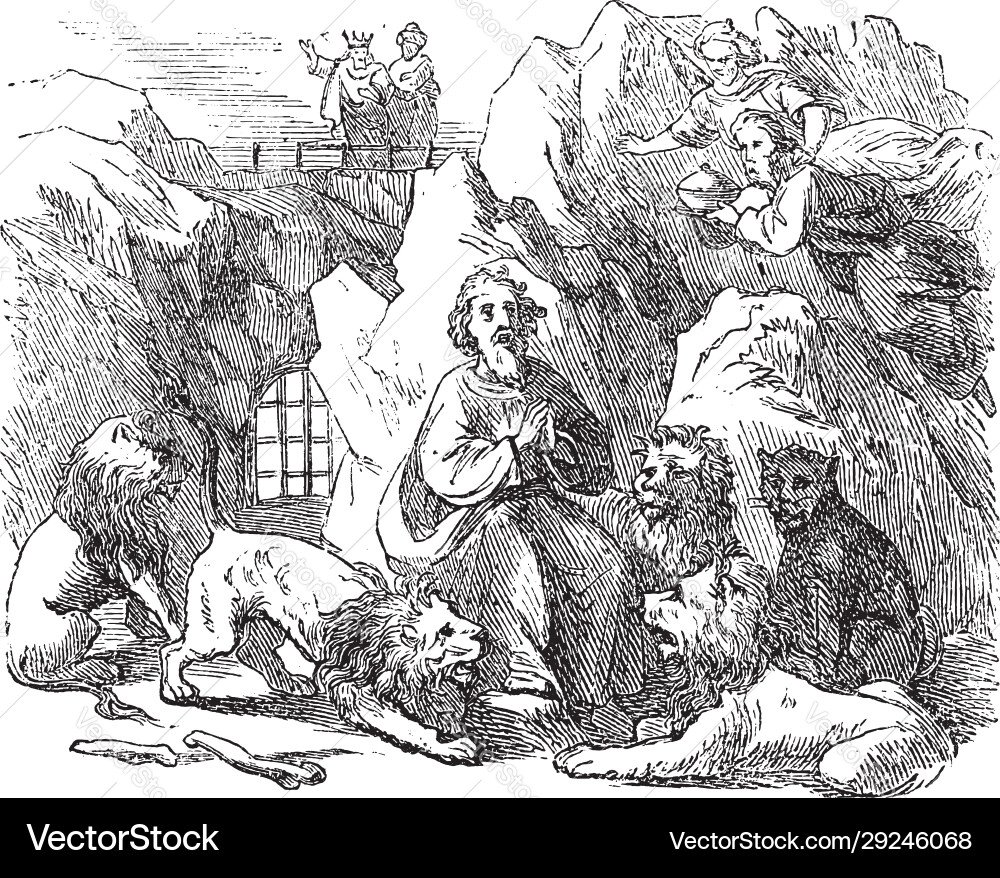 Vintage drawing biblical prophet daniel Royalty Free Vector
