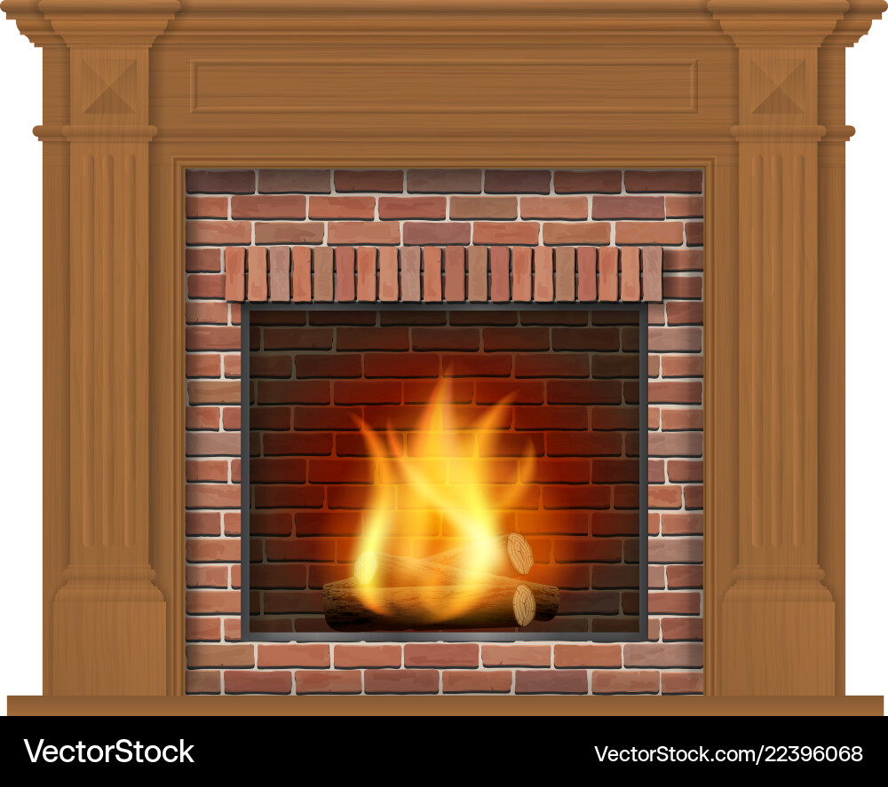Wooden classic fireplace with decor Royalty Free Vector