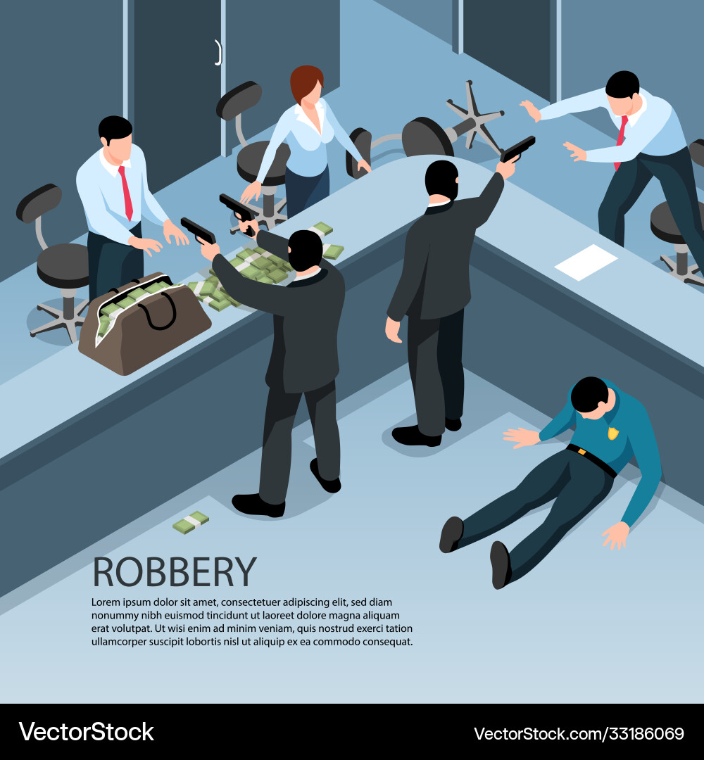 Isometric robbery criminal background Royalty Free Vector