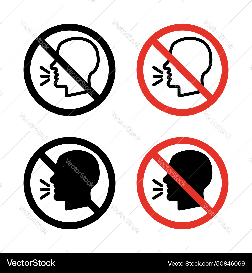 No talking sign icon set silence and quiet symbol Vector Image