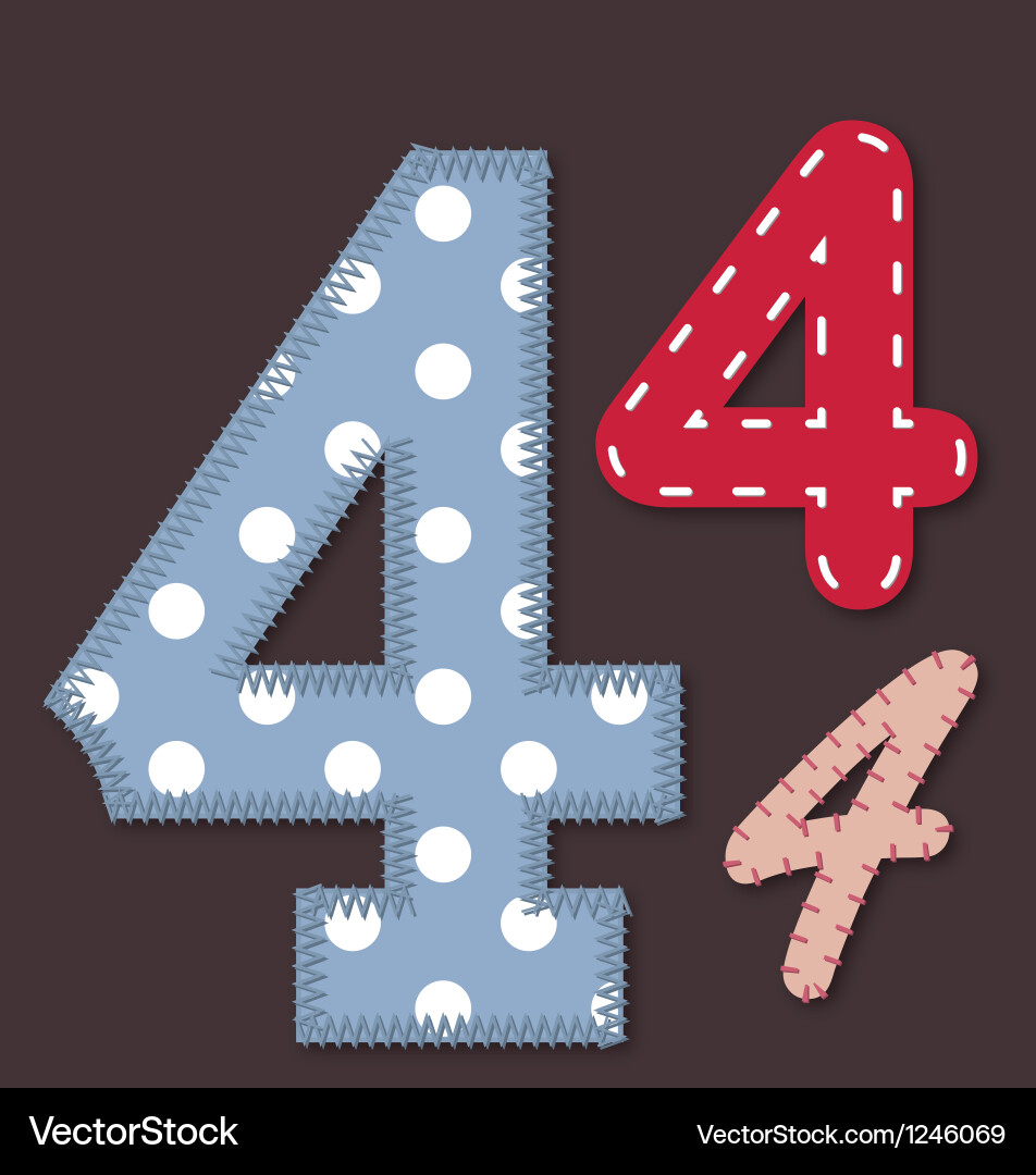 Set of stitched font - 4 four Royalty Free Vector Image