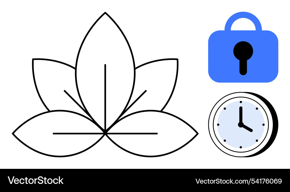 Simple lotus flower outline with a blue lock Vector Image