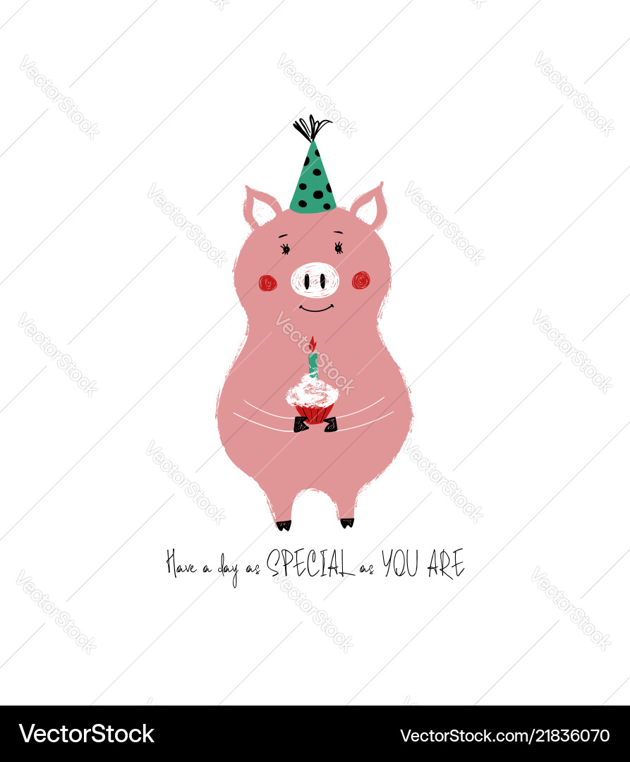 Birthday card with funny pig Royalty Free Vector Image