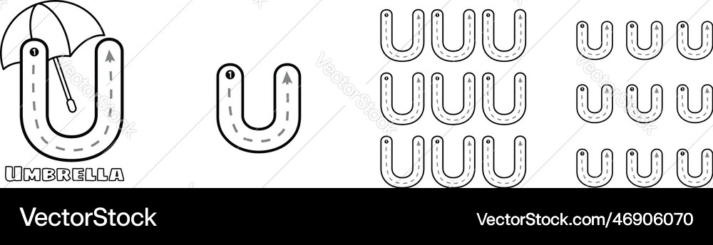 Letter u trace uppercase and lowercase abc Vector Image