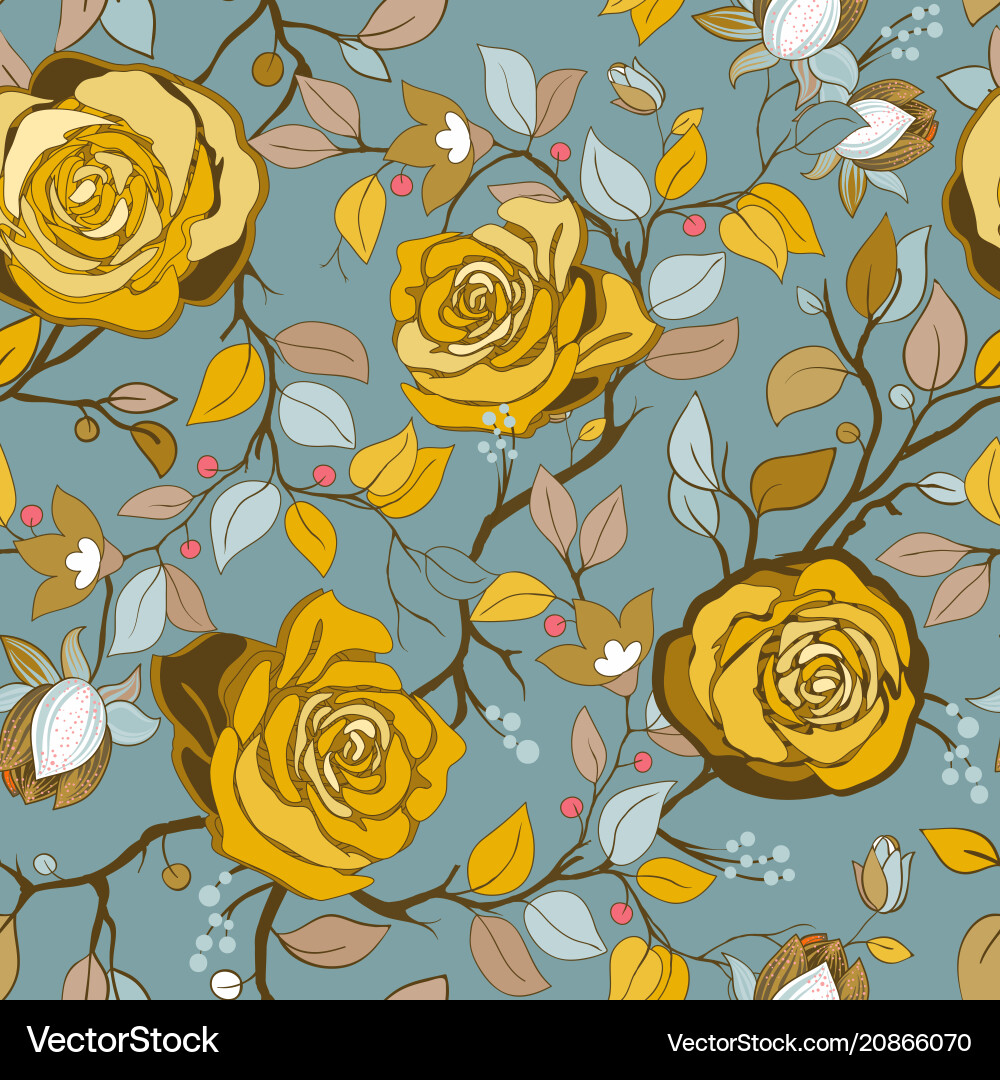 Yellow and blue floral pattern wallpaper Vector Image