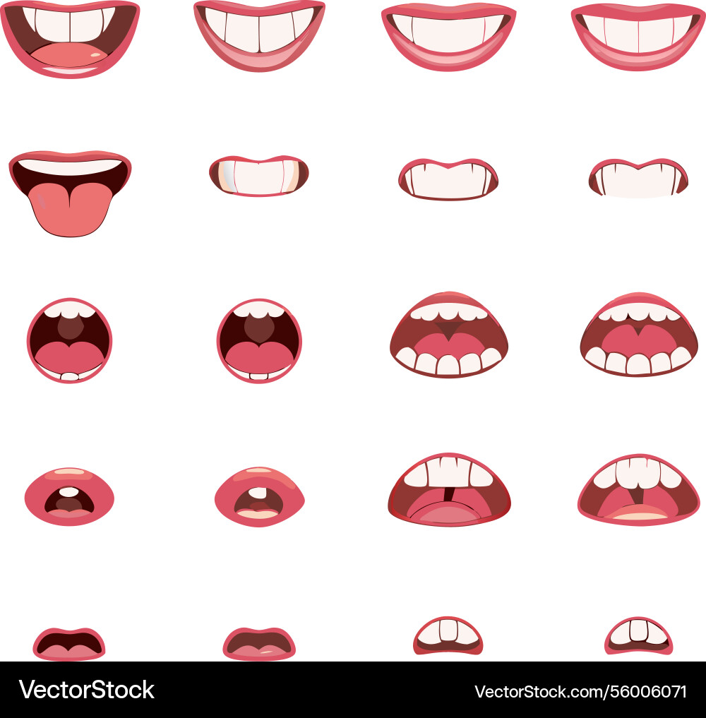 Cartoon mouths expressions animation set lip sync Vector Image