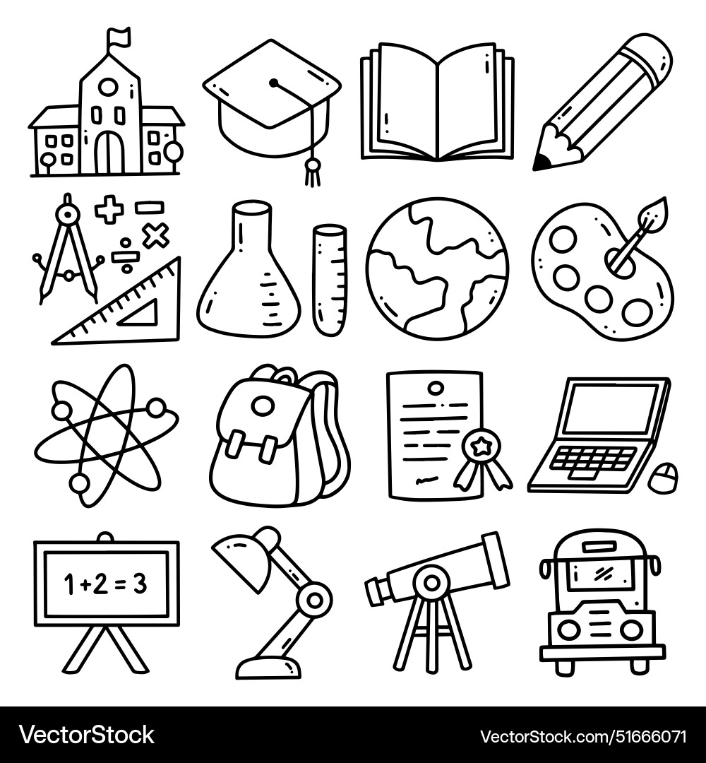 Education school outline line doodle cartoon set Vector Image
