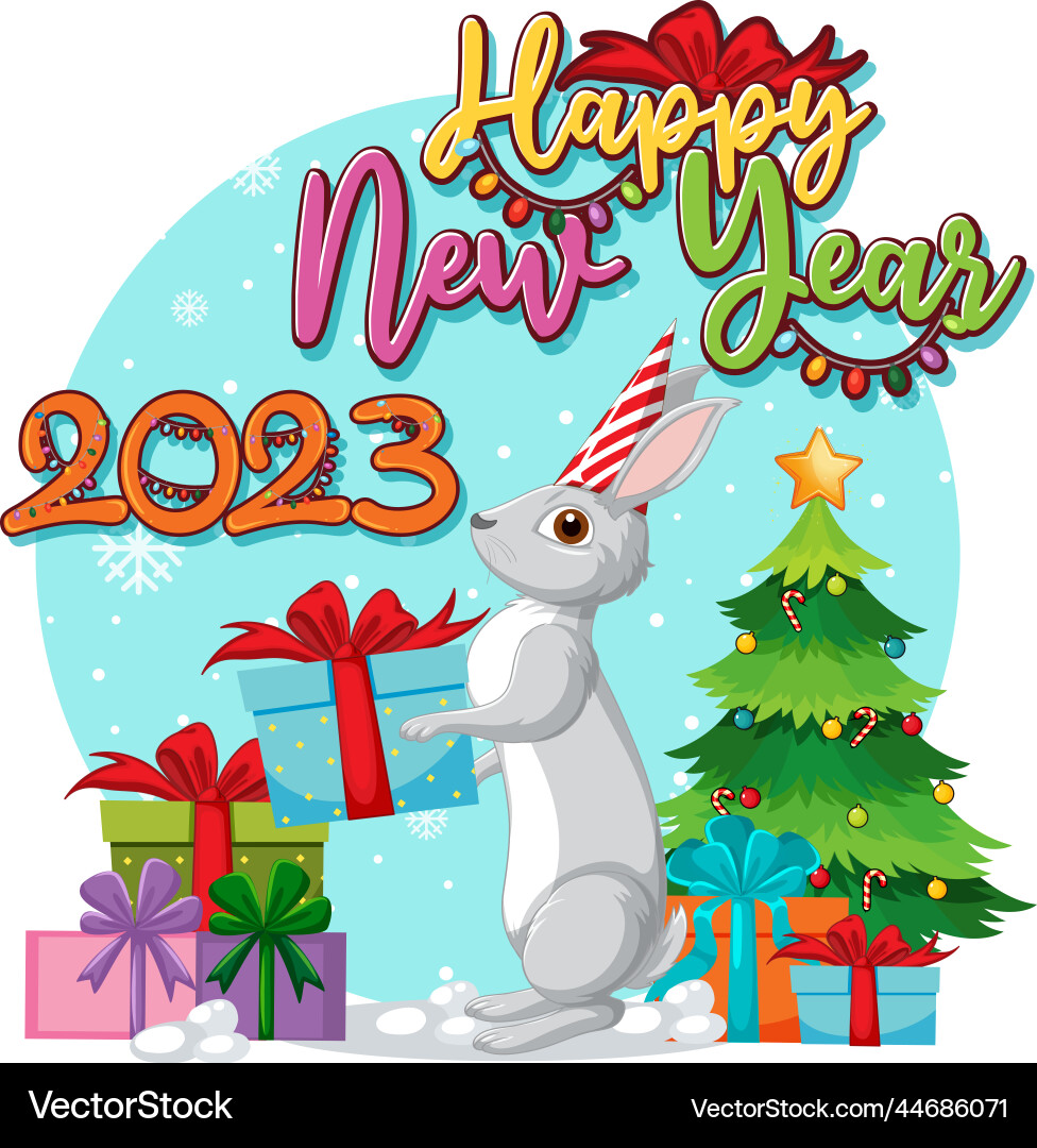 Happy new year banner design with cute rabbit Vector Image