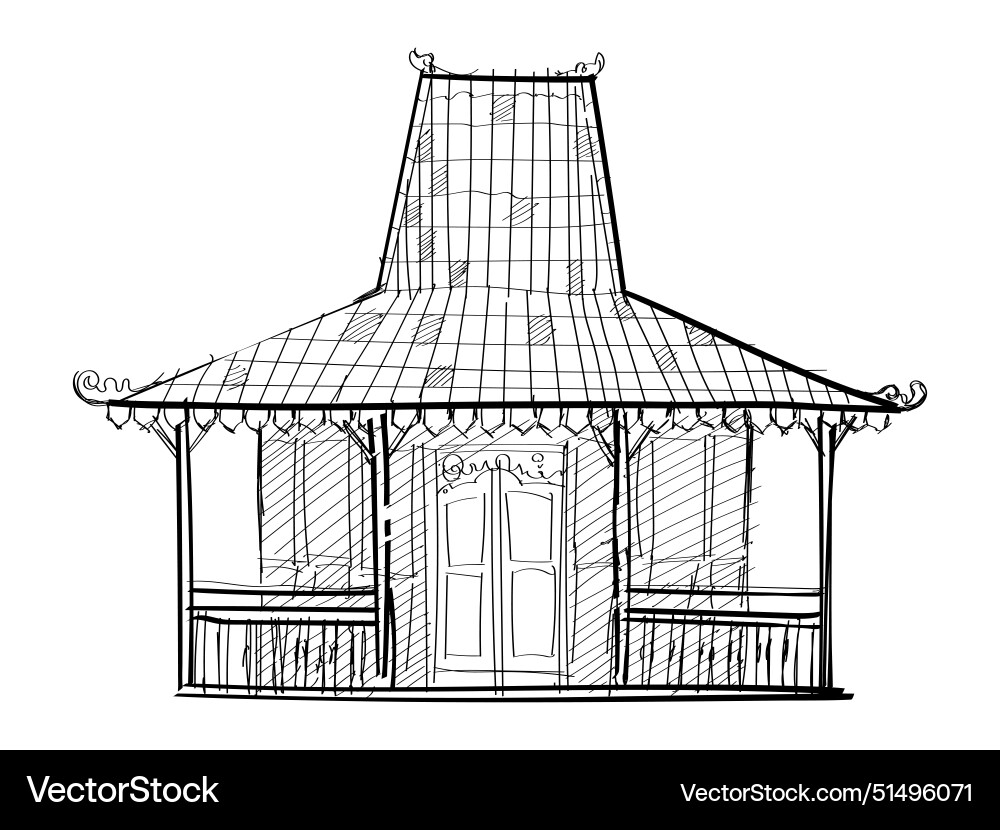 Joglo java traditional house hand drawing sketch Vector Image