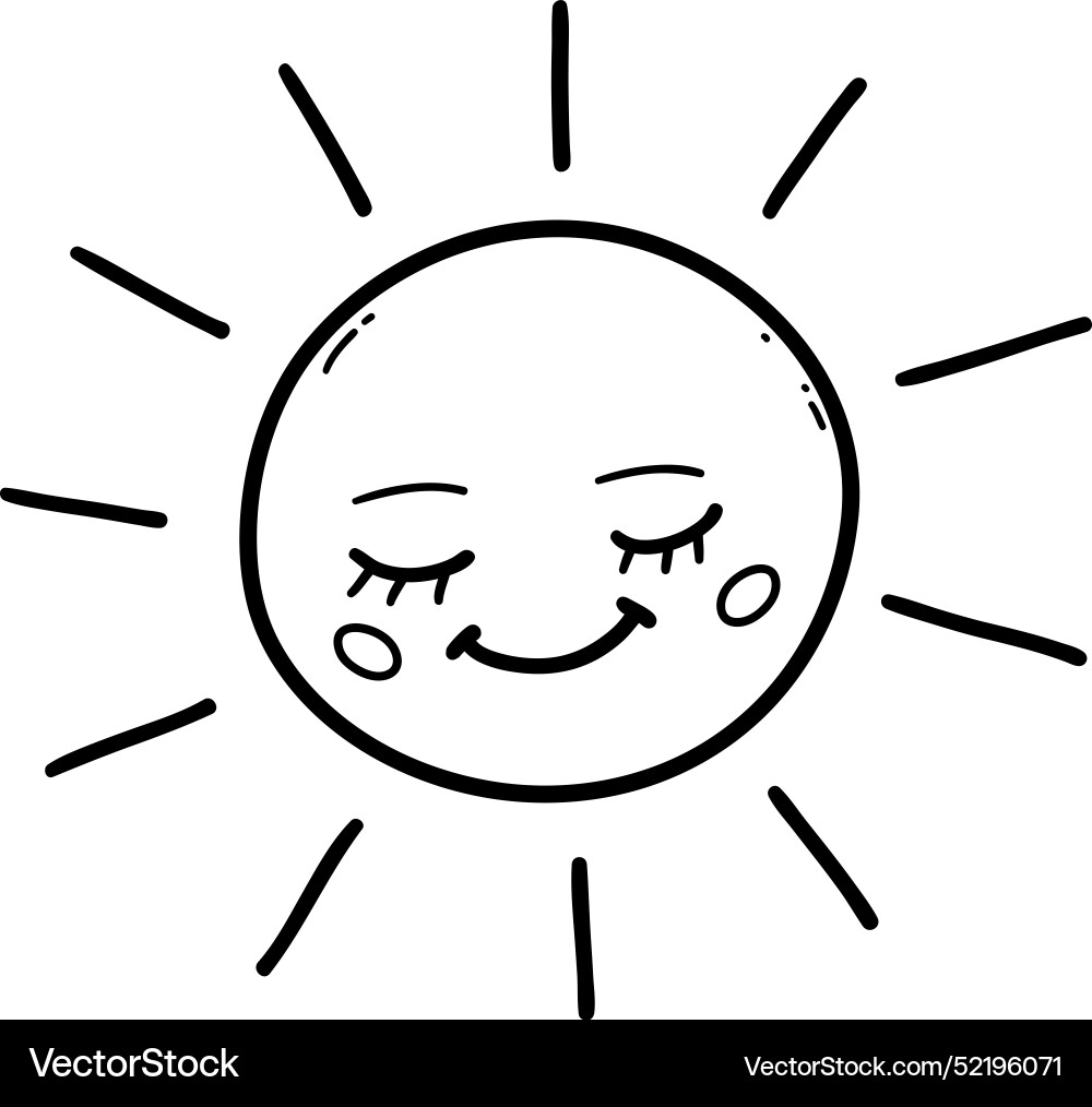 Line art of cute sun Royalty Free Vector Image