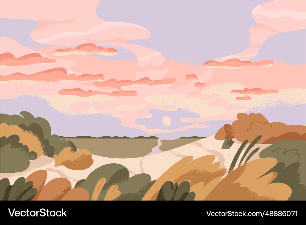 Sunset in nature evening sun and clouds Royalty Free Vector