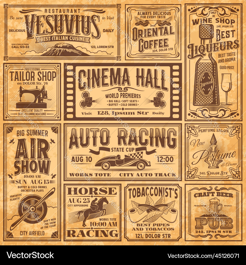 Vintage newspaper banners old advertising ads Vector Image