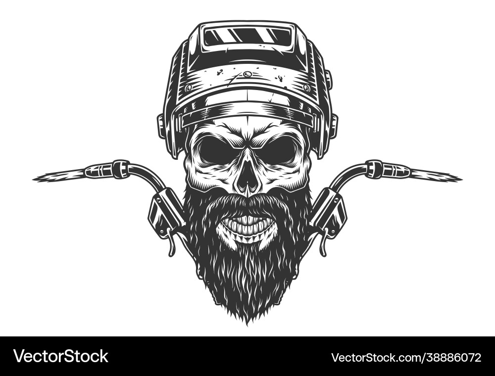 Bearded and mustached skull in welding mask Vector Image