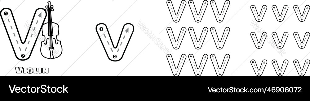 Letter v trace uppercase and lowercase abc Vector Image