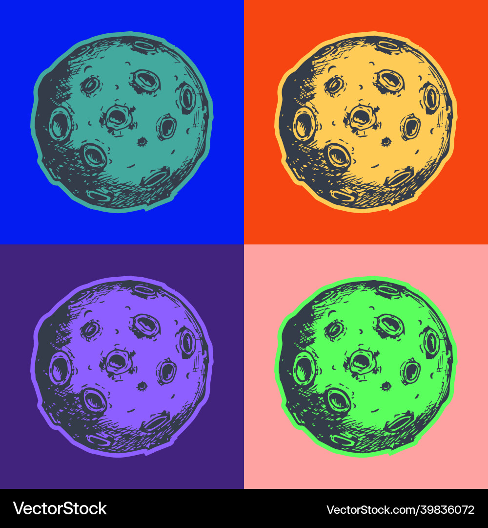 Moon with craters pop art style andy warhol Vector Image