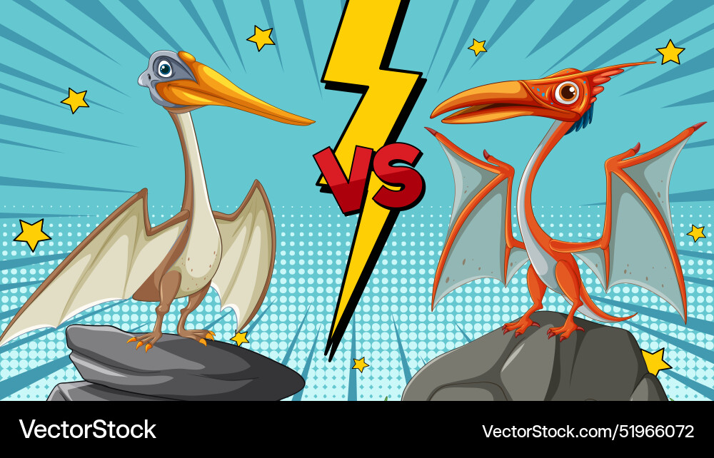 Two pterosaurs in a comic-style showdown Vector Image