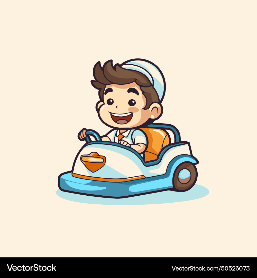 Cute boy driving a bumper car cartoon Royalty Free Vector