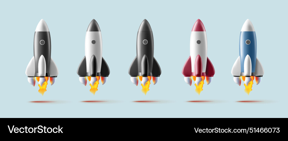 Modern realistic set of rocket 3d spaceship start Vector Image