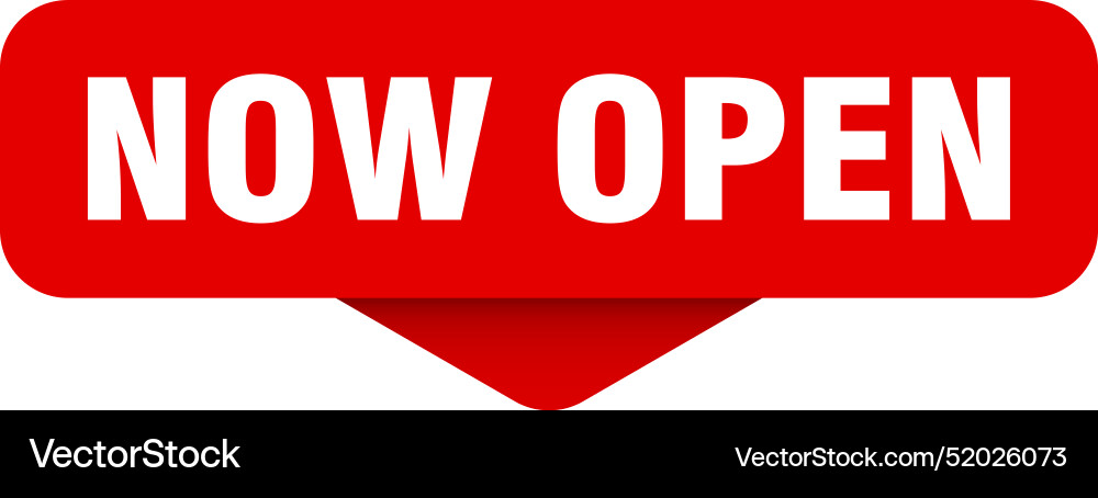 Now open sticker sign on transparent Royalty Free Vector