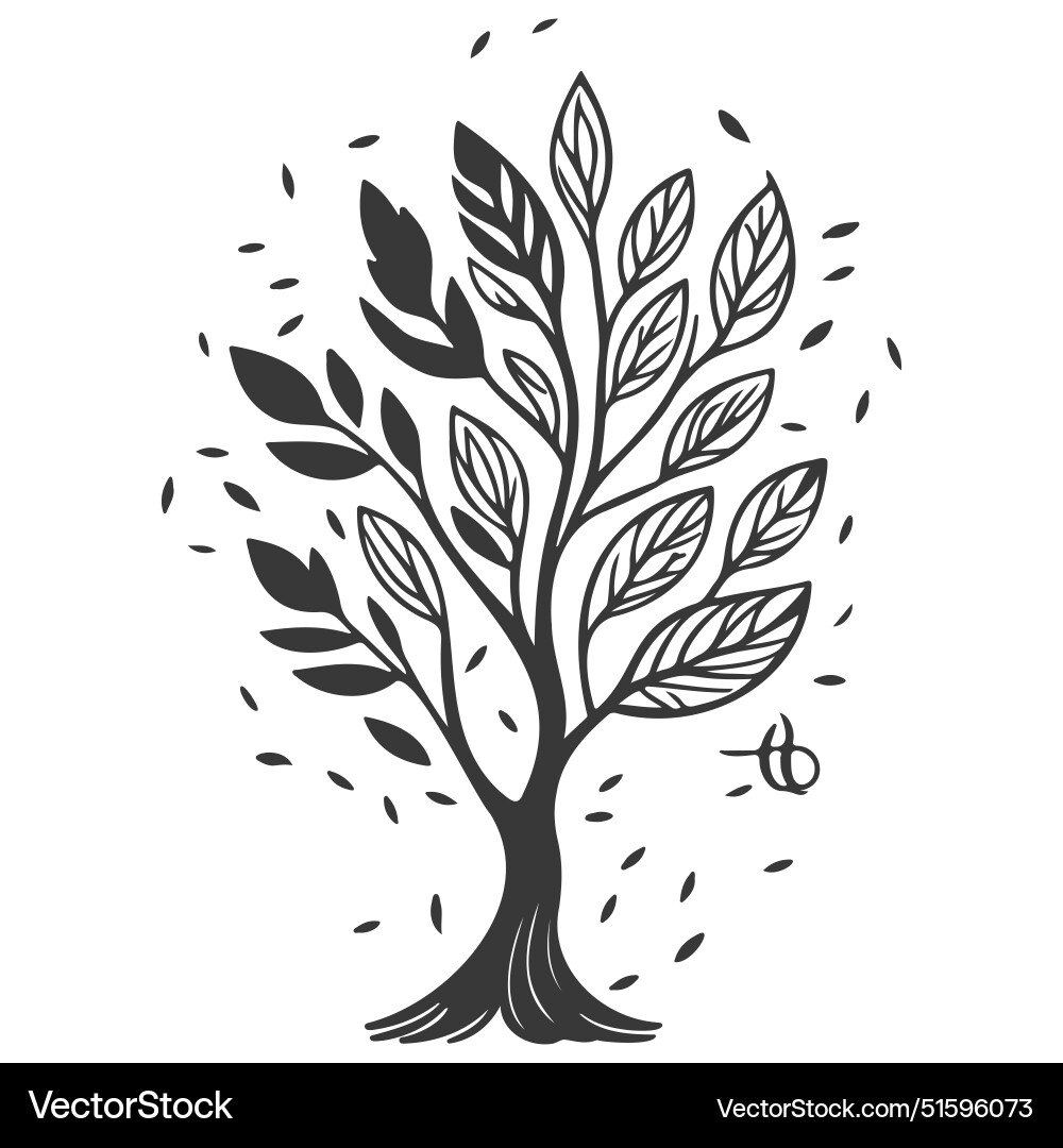 Tree half spring autumn floral grey Royalty Free Vector