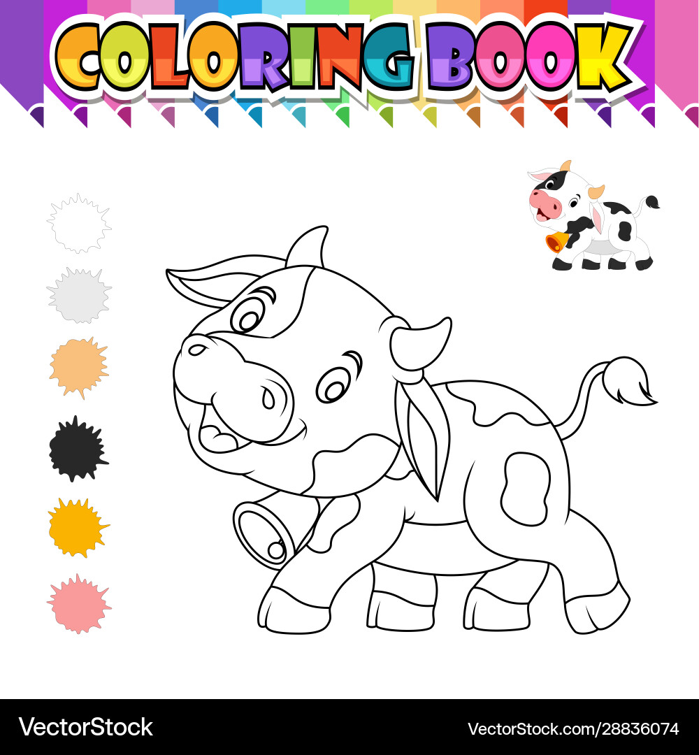 Coloring book cute cow cartoon Royalty Free Vector Image
