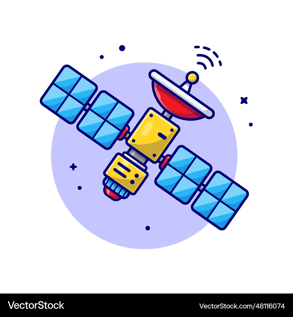 Flying satellite space cartoon Royalty Free Vector Image