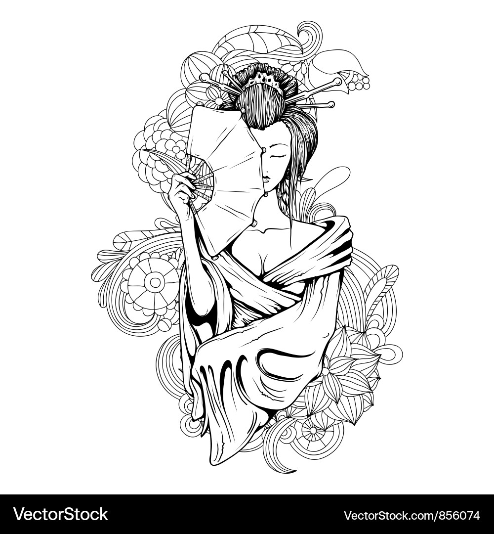 Geisha with floral Royalty Free Vector Image - VectorStock