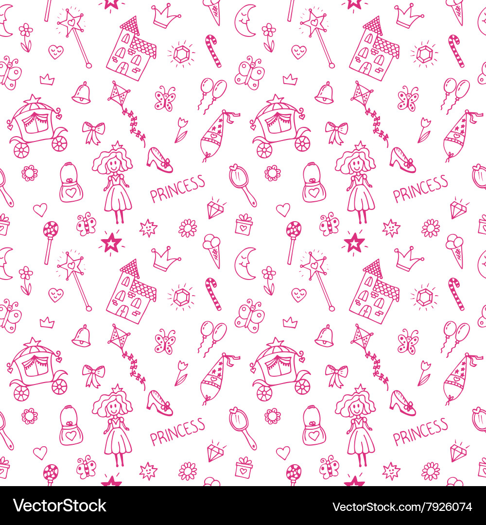 Princess Doodle Seamless Pattern Royalty Free Vector Image