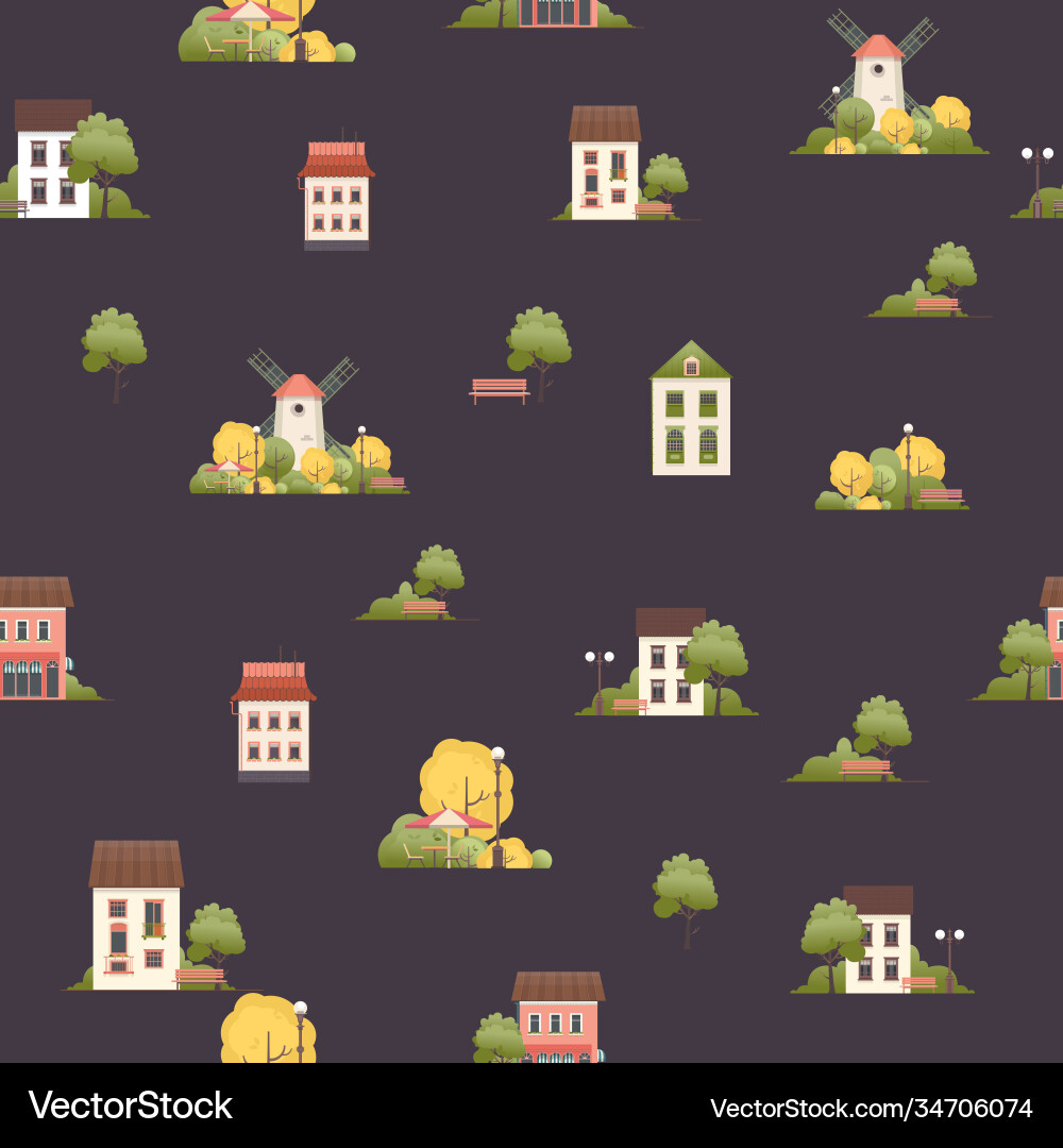 Seamless pattern small houses two floors Vector Image