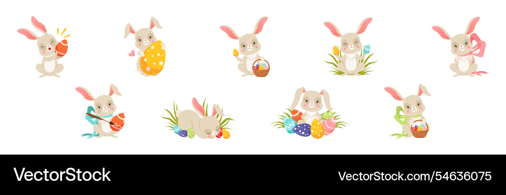 Cute bunny with easter decorated egg shell Vector Image