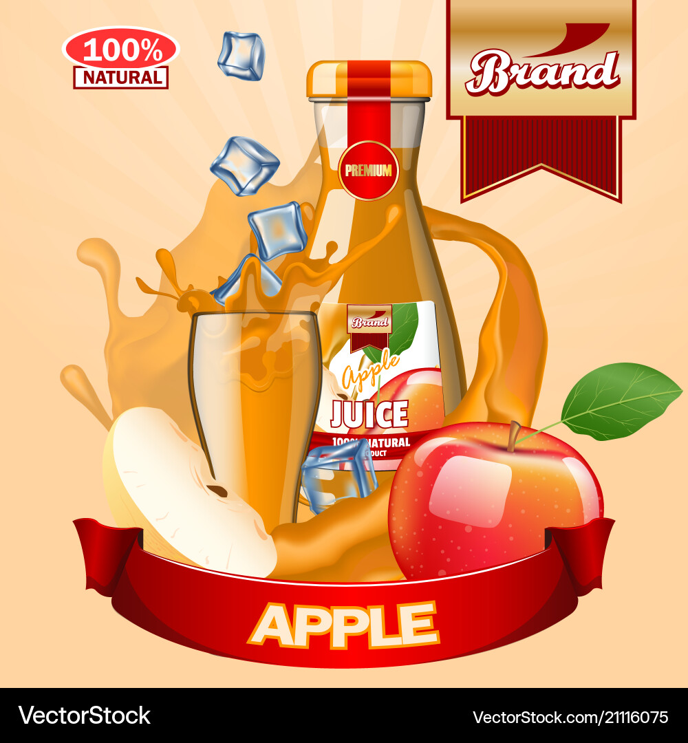 Juice apple ads with logo and label realistic Vector Image