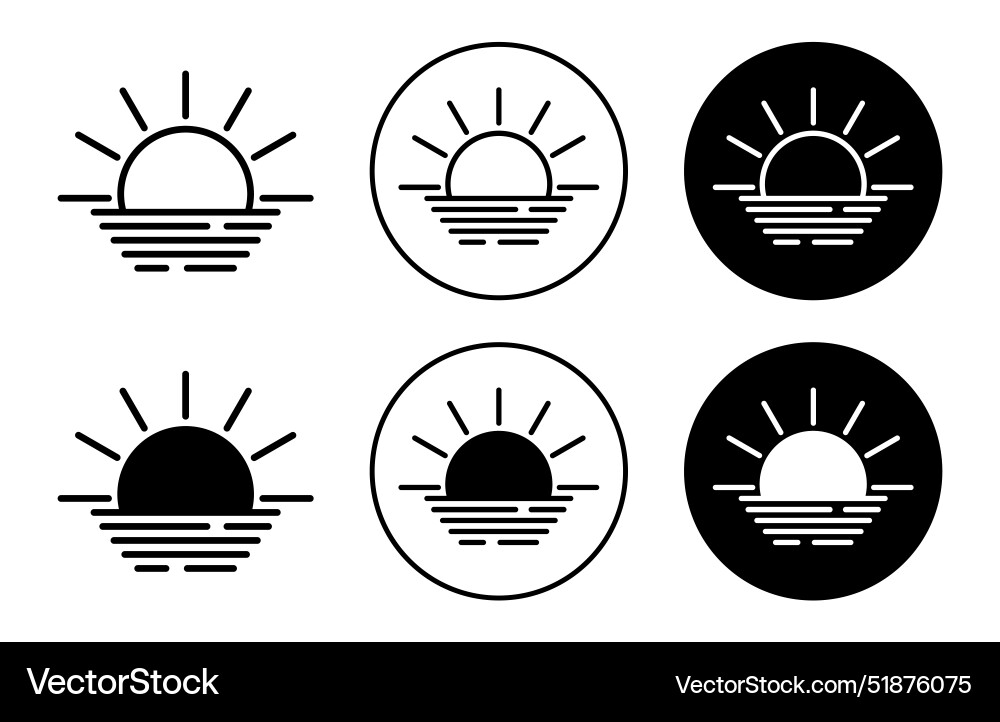 Sunset icon outline flat Royalty Free Vector Image
