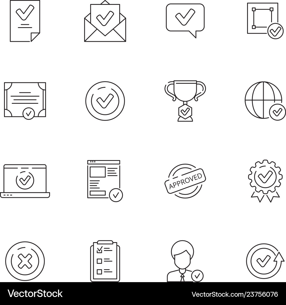 Approved icons set checked compliance inspection Vector Image