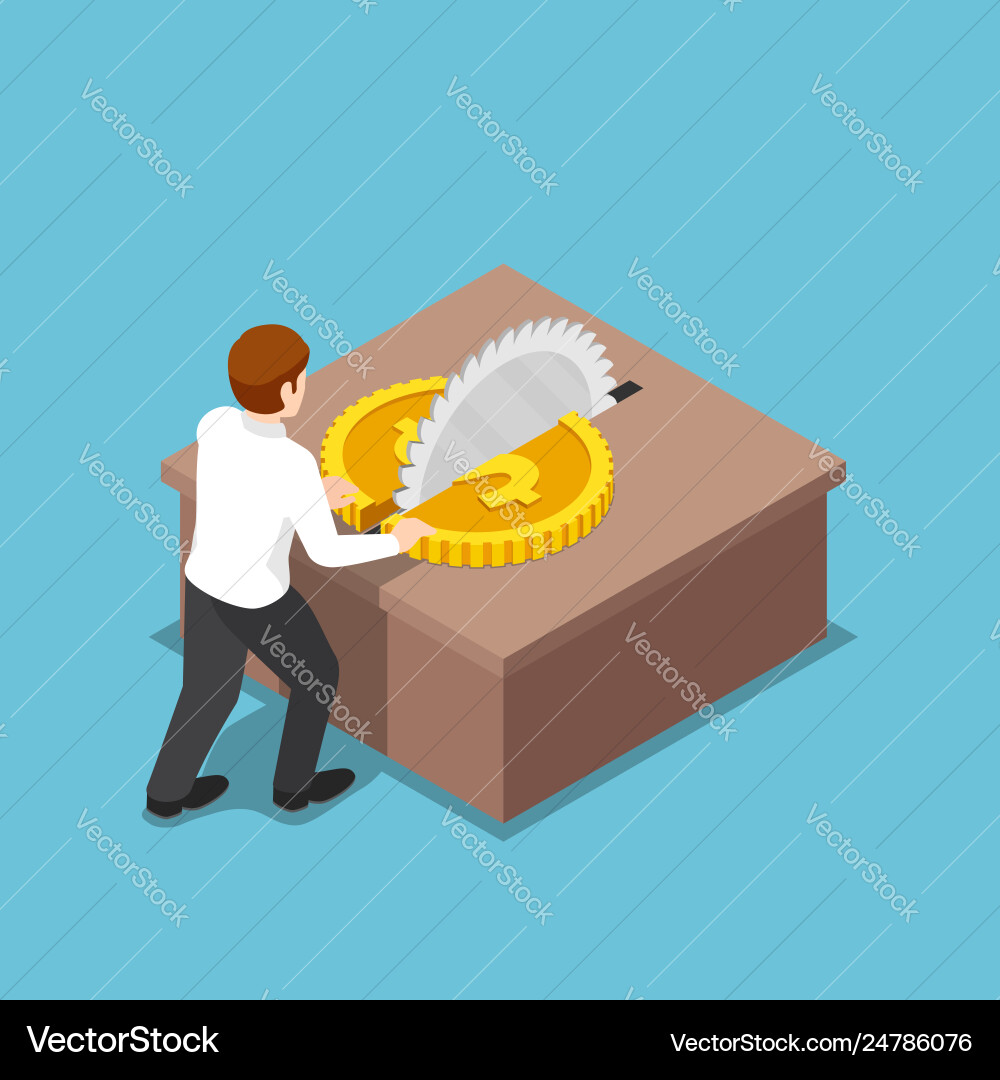 Businessman Cutting Coin - Cost Reduction Vector Image