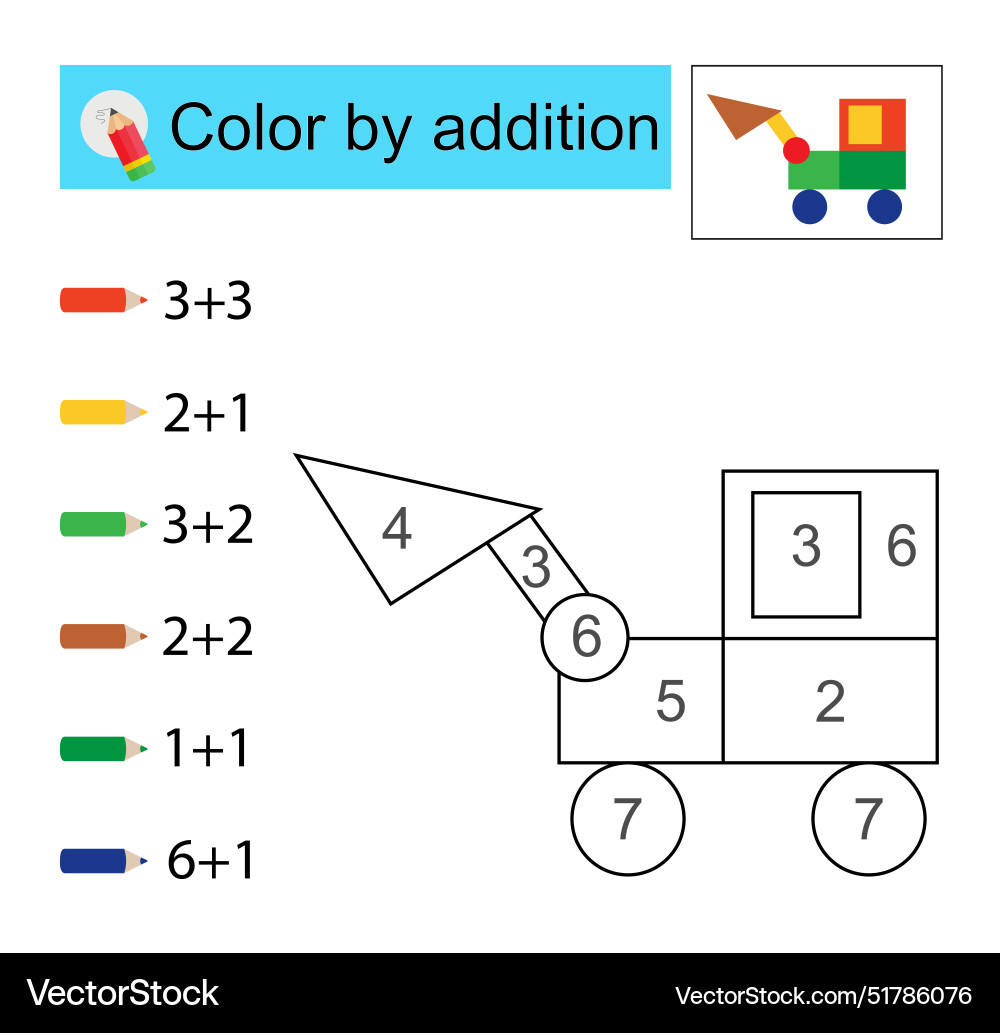 Coloring pages color by addition Royalty Free Vector Image
