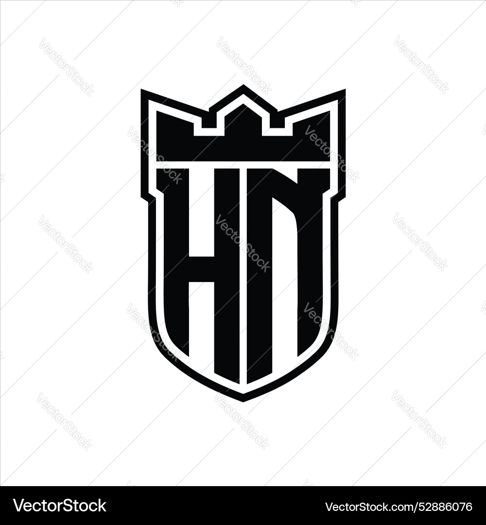 Hn logo shield shape with geometric crown inside Vector Image