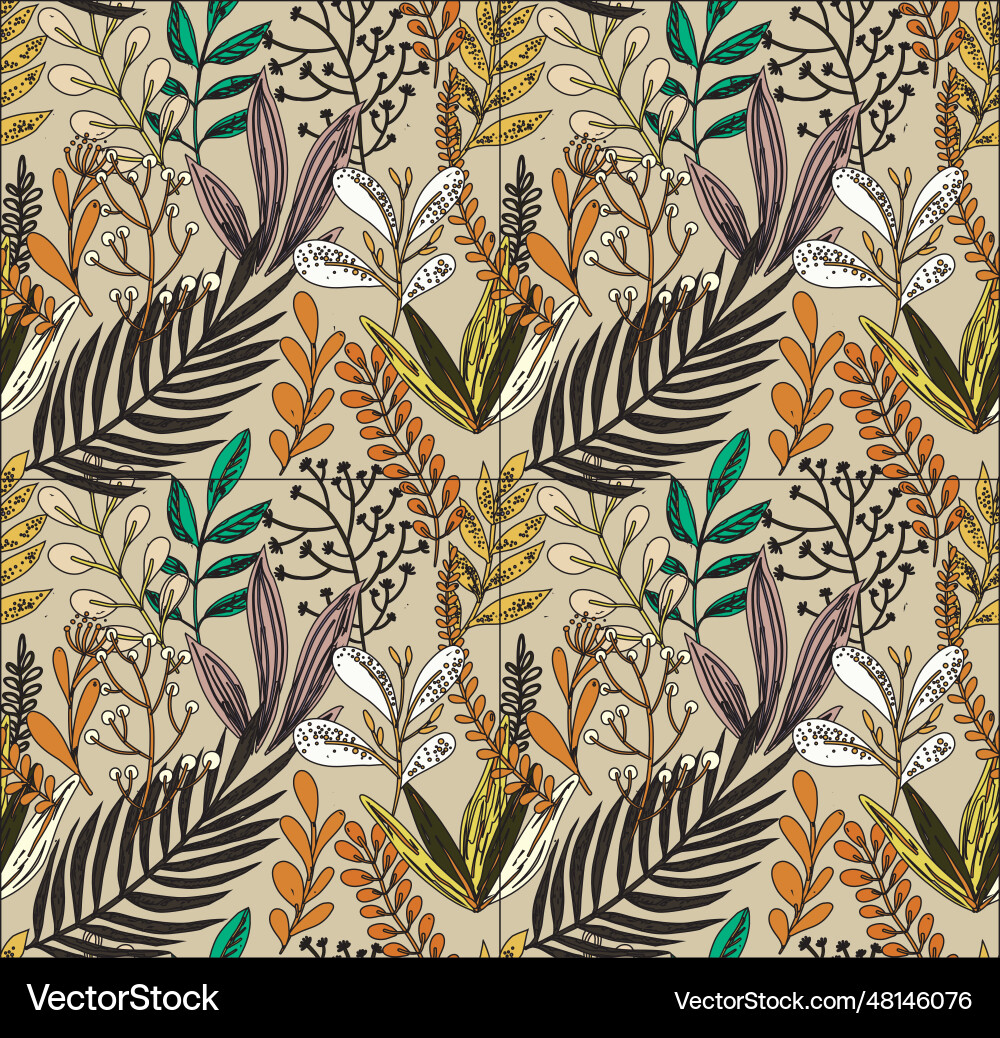 Leaves and branches flowers botany pattern Vector Image