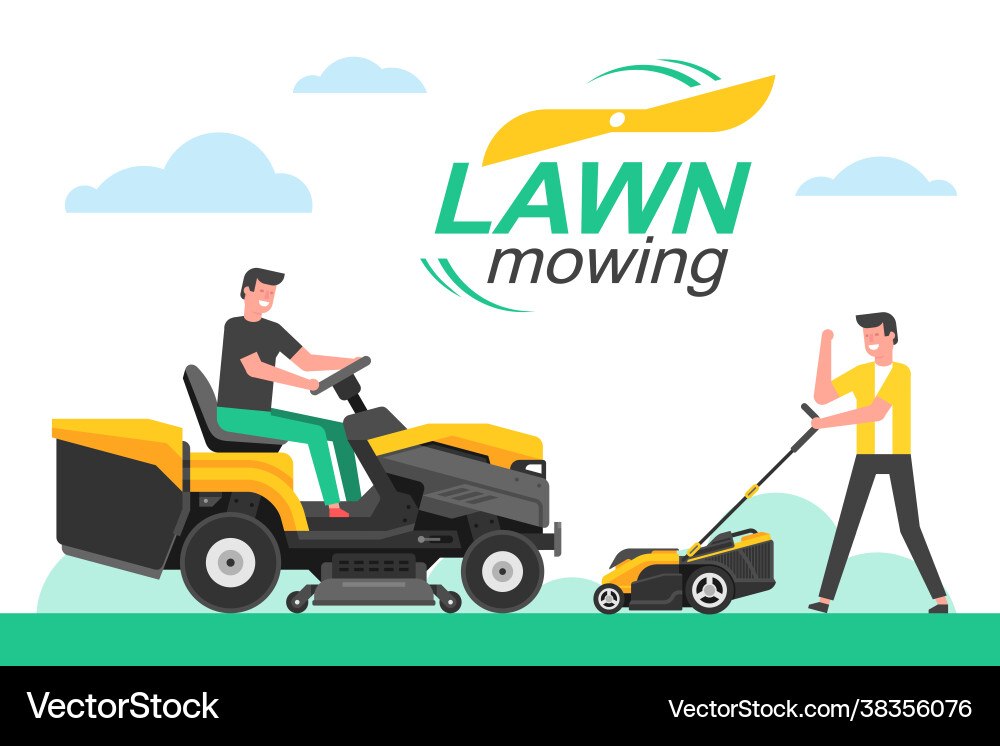 Man mowing lawn Royalty Free Vector Image - VectorStock