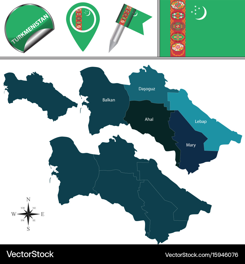 Map of turkmenistan with districts Royalty Free Vector Image