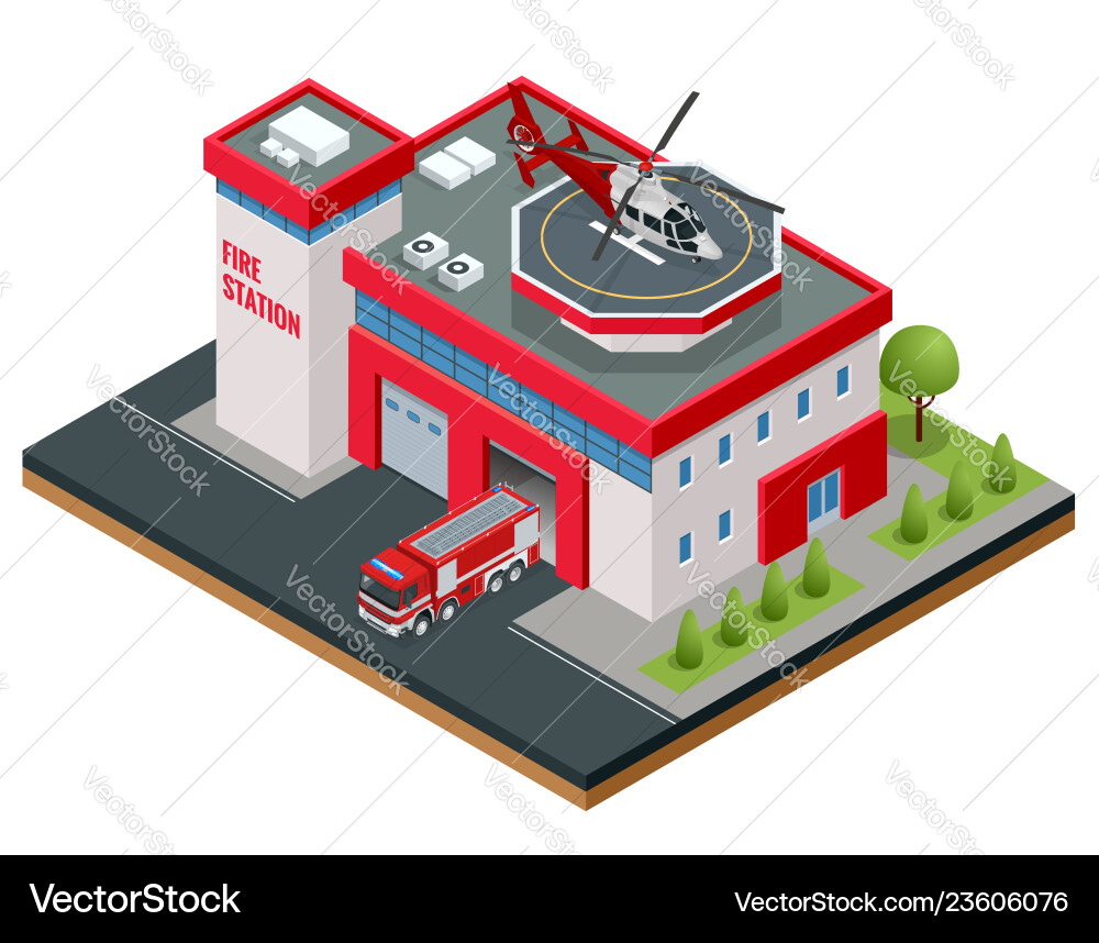 Modern isometric fire station building Royalty Free Vector