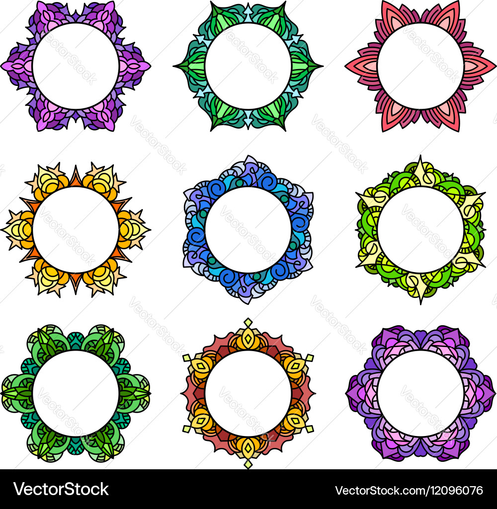 Set of 9 round frames Royalty Free Vector Image