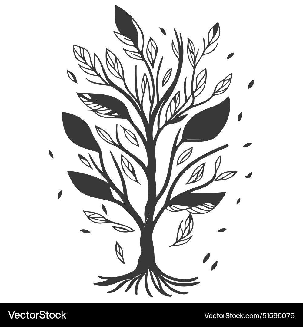 Tree half spring autumn floral grey Royalty Free Vector