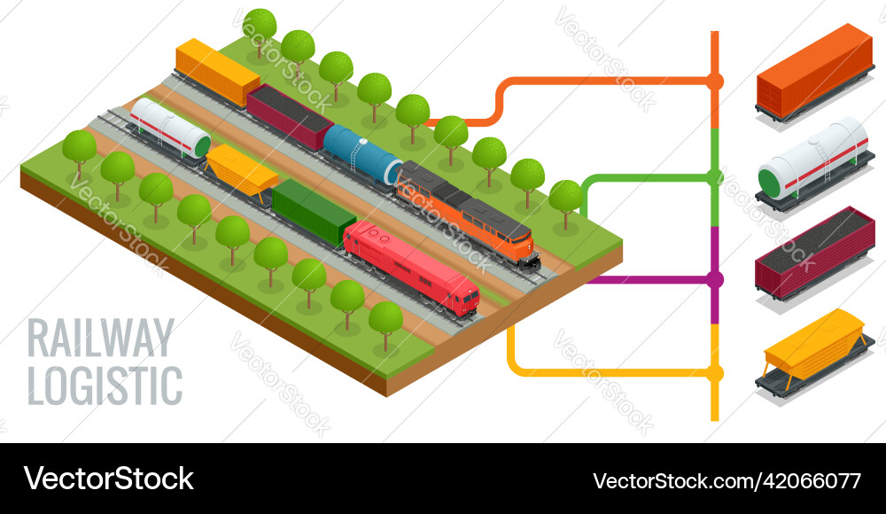 Isometric diesel locomotive rail covered wagon Vector Image