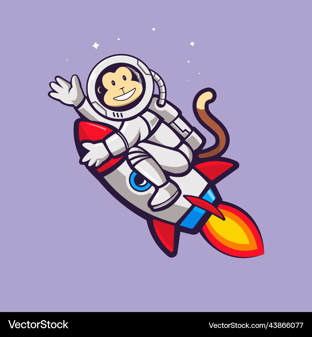 Monkey on rocket cartoon mascot logo design Vector Image