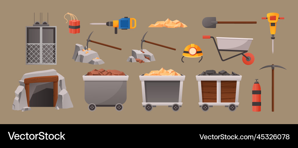 Cartoon mining elements mine cave entrance Vector Image