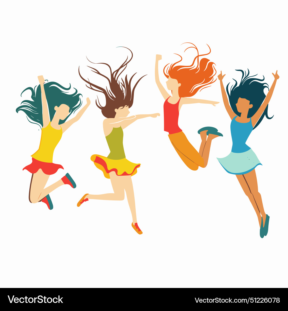 Four joyful women dancing freely expressing Vector Image