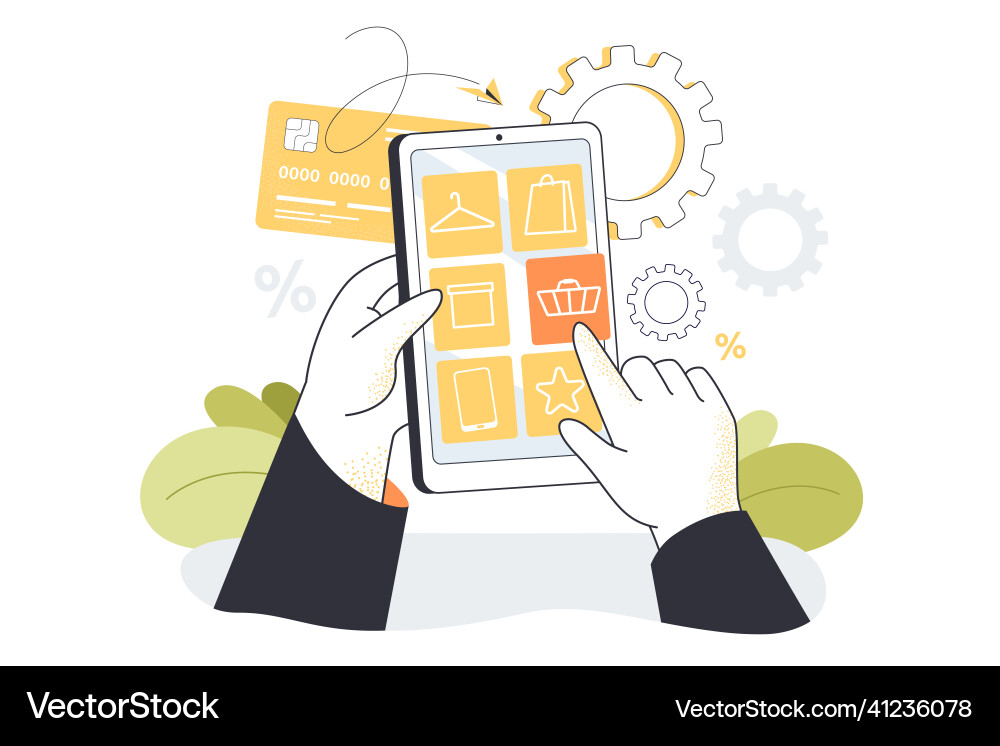 Man hand choosing category and products Royalty Free Vector
