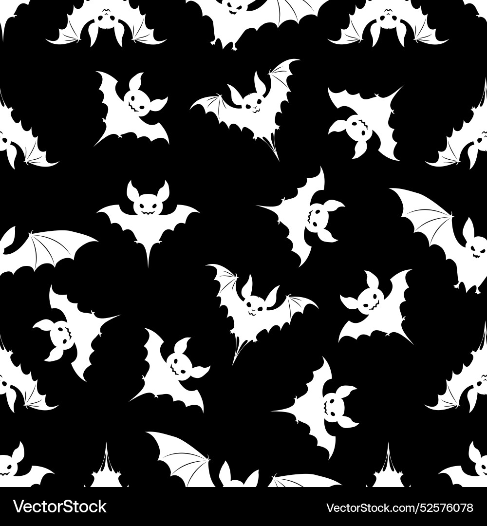Seamless pattern with white bats on a black Vector Image